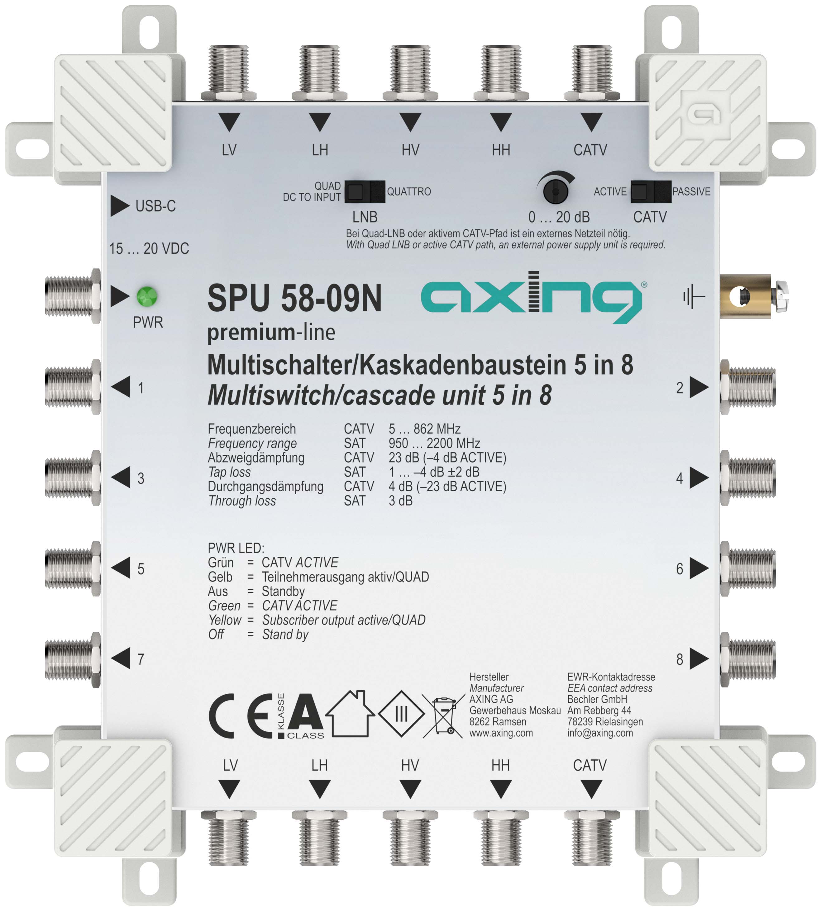 Axing Multischalter 5/8 ohne Netzteil standalone und kaskade SPU 58-09N ...