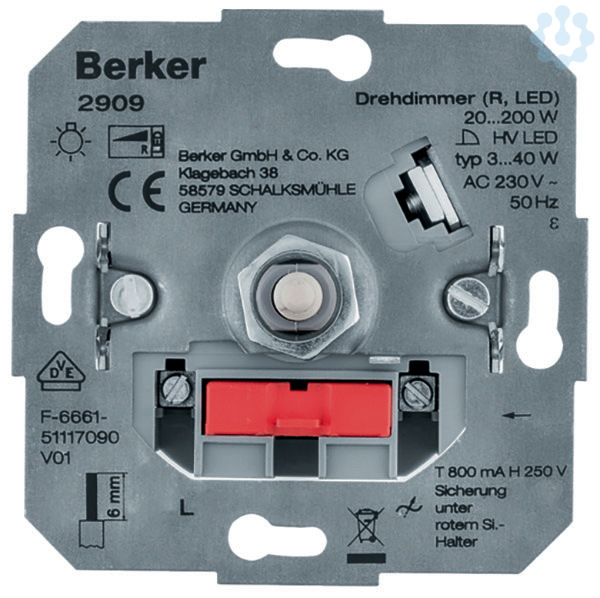 Berker Drehdimmer UP 2909 R. 20-200W HV, LED 3-40W - hiplo24.de